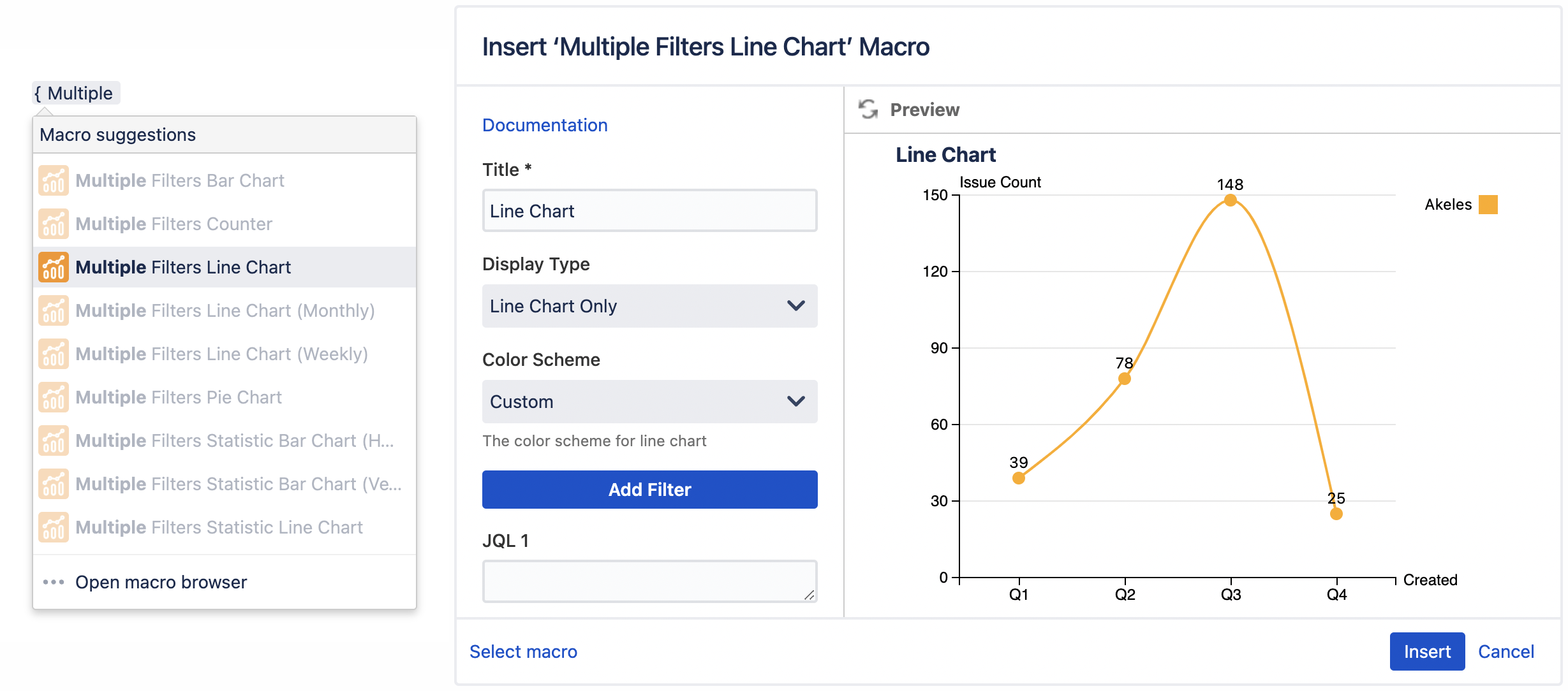 Configuring Multiple Filters Line Chart Macro